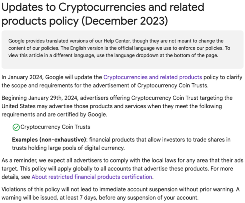 Google Embraces Crypto: US Trusts Win Big In Advertising Update
