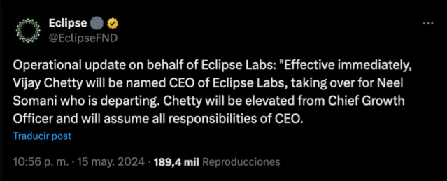 Ethereum L2 Eclipse Appoints New CEO Amid Sexual Misconduct Allegations