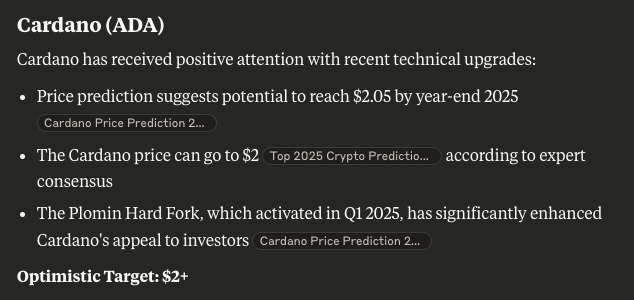 Claude predviđa cijene Ethereuma, Cardana i XRP-a za 2025. godinu